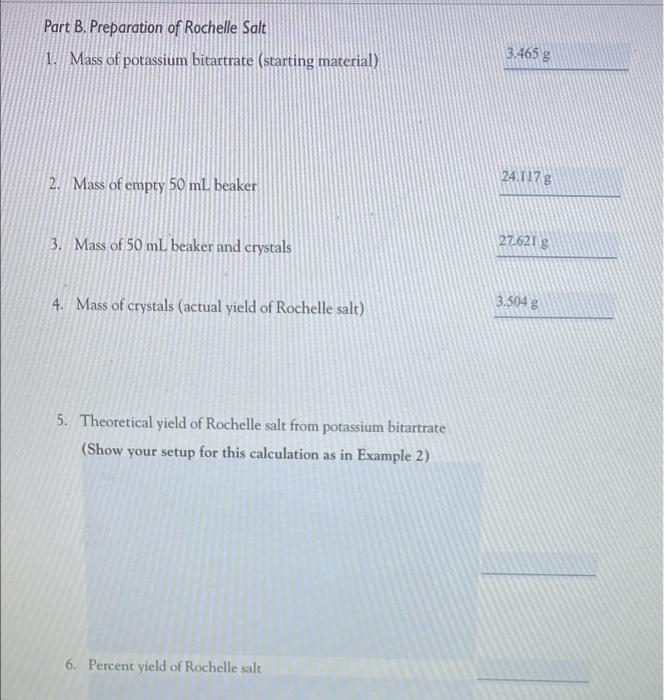 Solved Part B. Preparation of Rochelle Salt 1. Mass of | Chegg.com