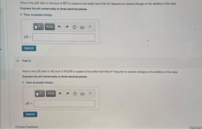 Solved What is the pH of a butfer prepared by adding 0.809 | Chegg.com