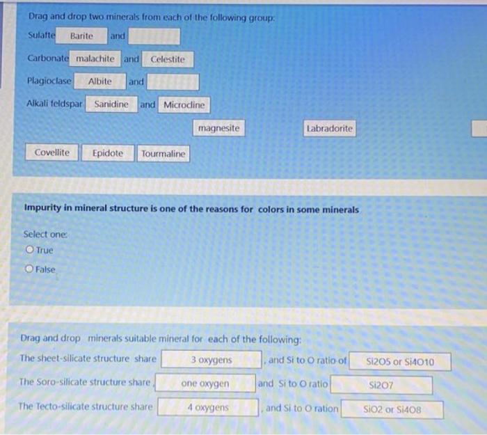 Solved Drag and drop two minerals from each of the following | Chegg.com
