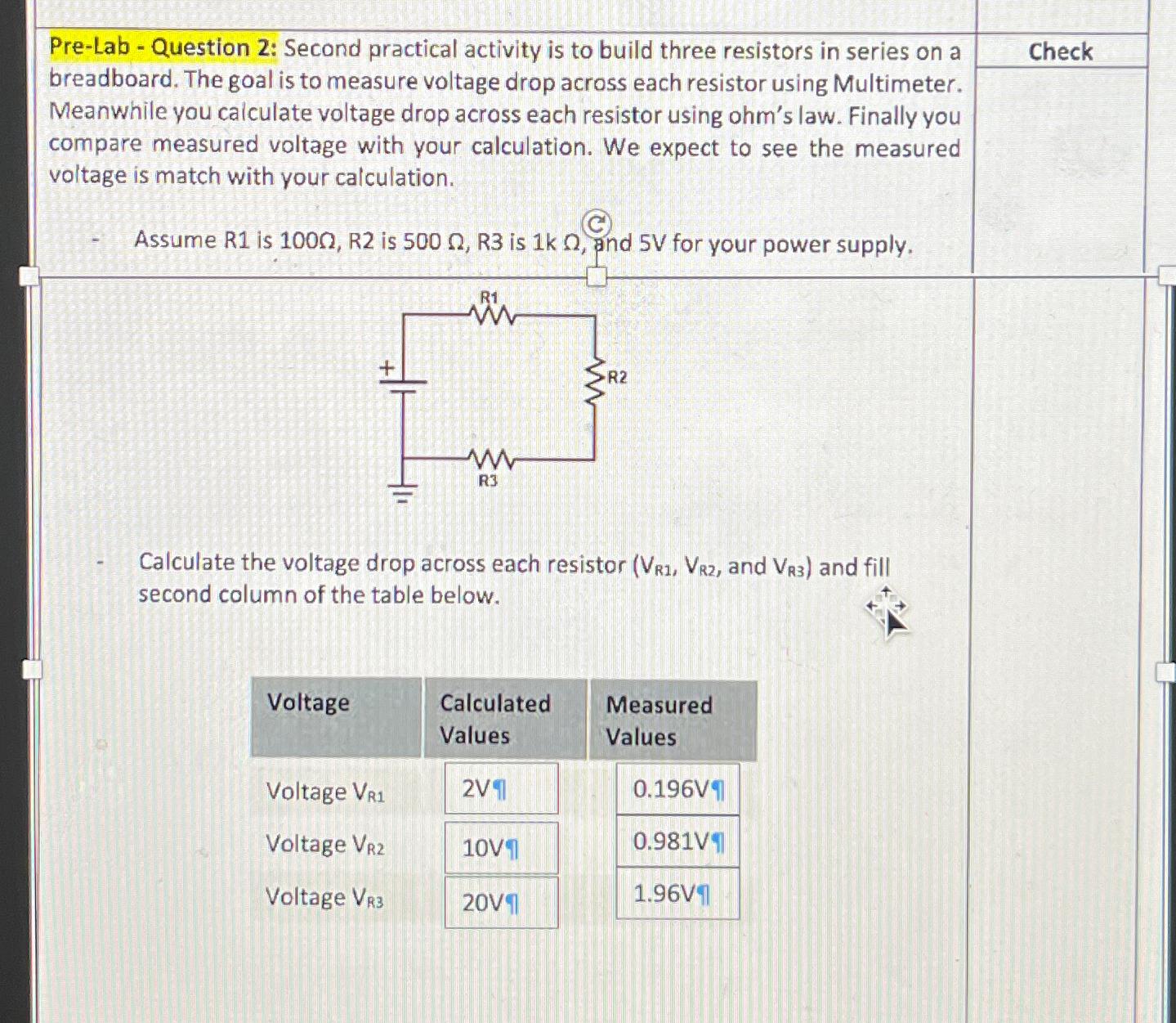 Solved Pre-Lab - ﻿Question 2: Second practical activity is | Chegg.com