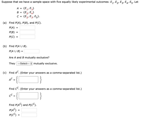 Solved Suppose that we have a sample space with five equally | Chegg.com