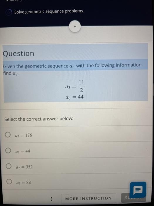 Solved Solve geometric sequence problems Question Given the | Chegg.com