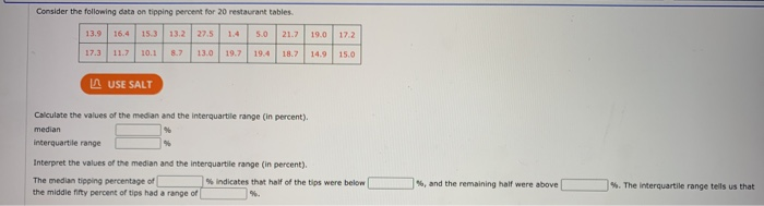 Solved Consider the following data on tipping percent for 20 | Chegg.com