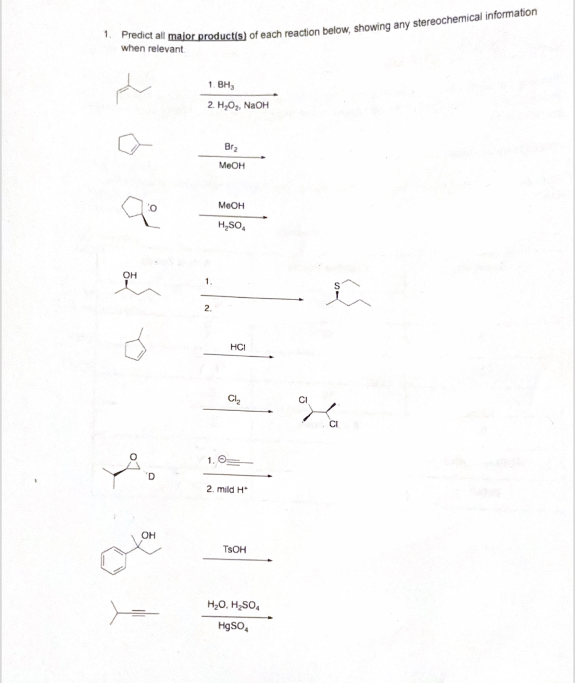 Solved Predict all major product(s) ﻿of each reaction below, | Chegg.com