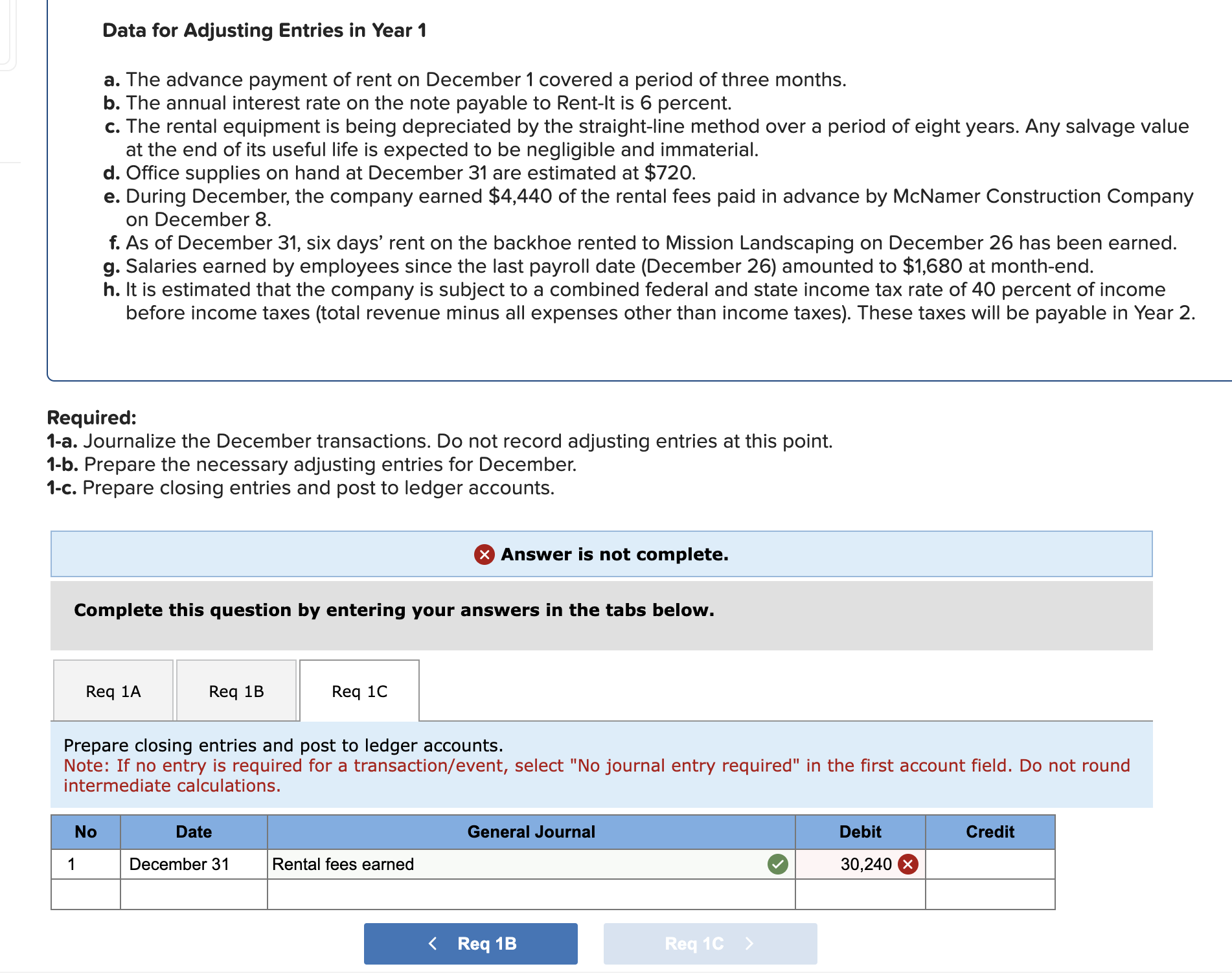 Solved Data for Adjusting Entries in Year 1a. ﻿The advance | Chegg.com