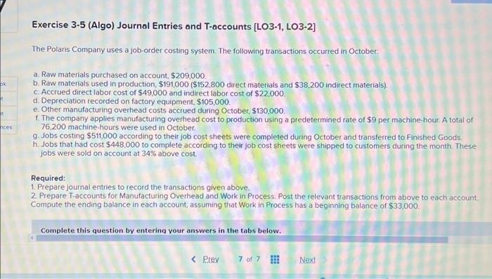 Solved Exercise 3-5 (Algo) Journal Entries and T-accounts | Chegg.com