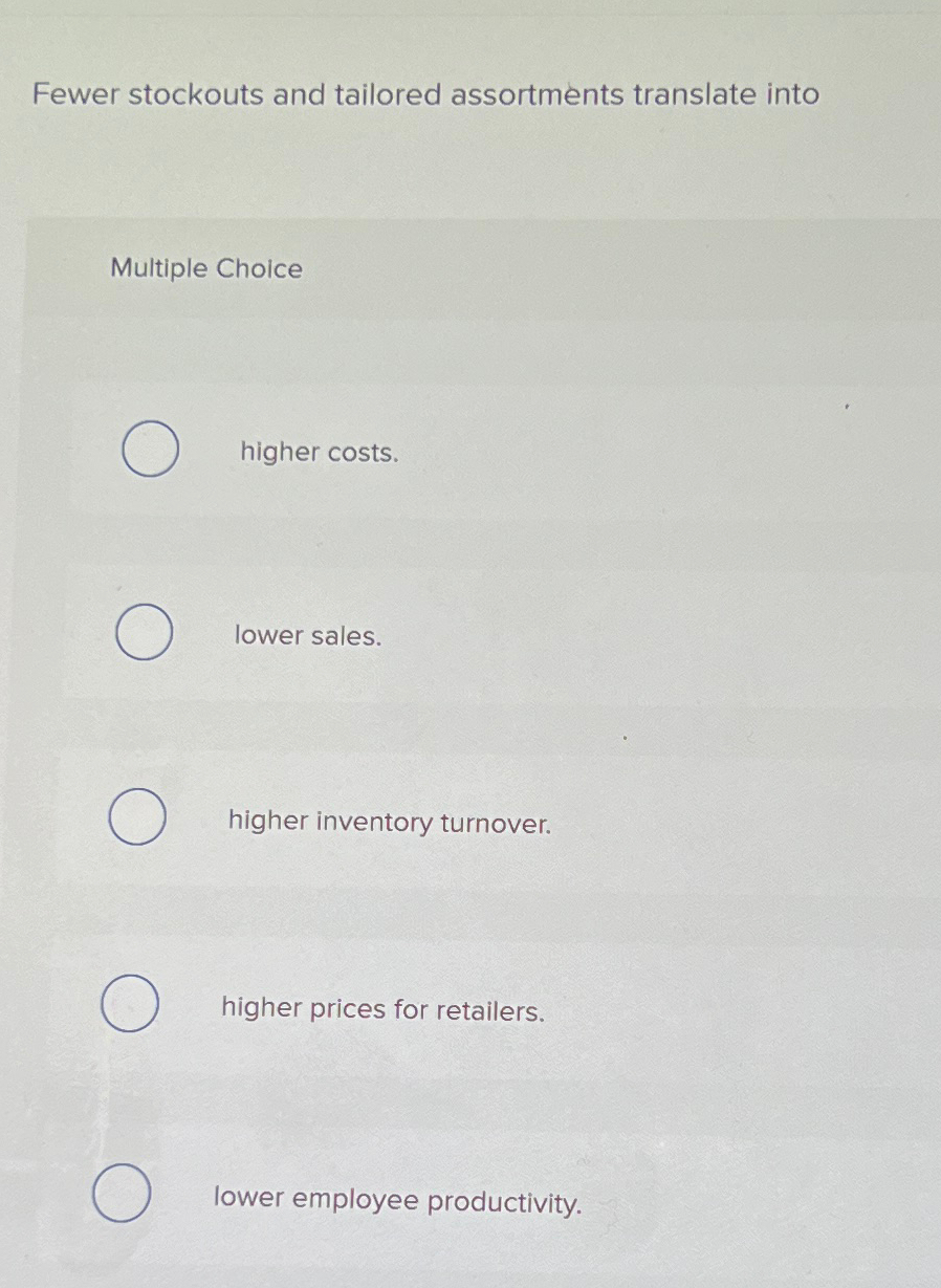Solved Fewer stockouts and tailored assortments translate | Chegg.com
