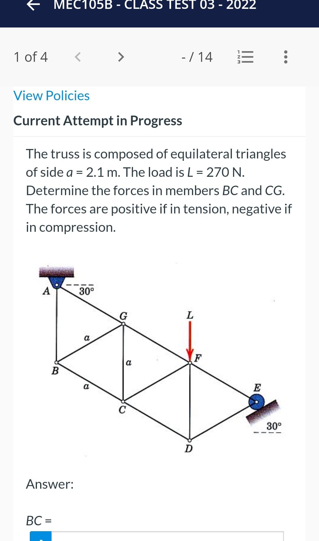 Solved The truss is composed of equilateral triangles of | Chegg.com
