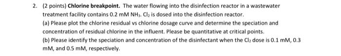 Solved 2. ( 2 points) Chlorine breakpoint. The water flowing | Chegg.com