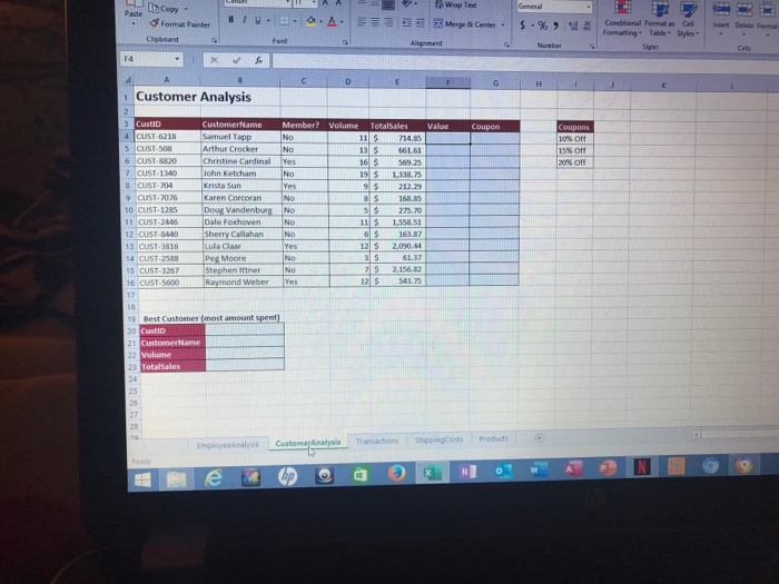 Solved Format Painter Merge Center . . Formatting Table | Chegg.com
