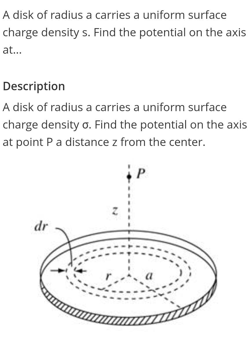 Solved A disk of radius a carries a uniform surface charge | Chegg.com