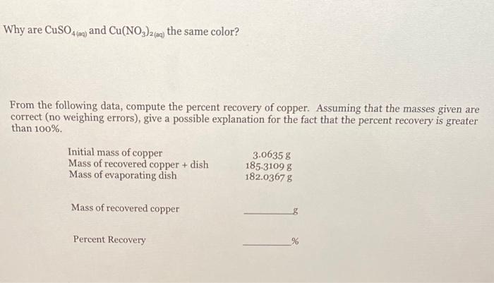 Solved Why are CuSO4(q) and Cu(NO3)2(aq) the same color? | Chegg.com