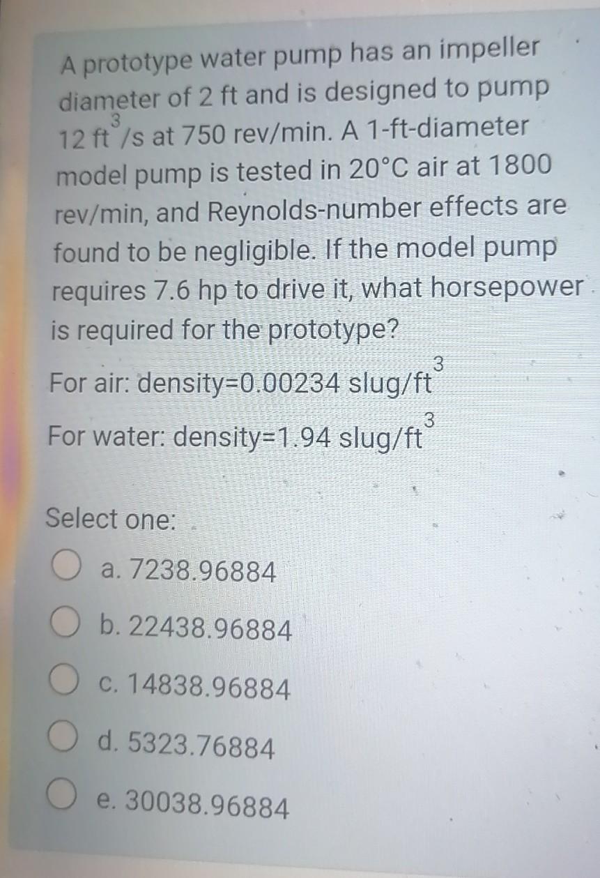 Solved A prototype water pump has an impeller diameter of 2 | Chegg.com