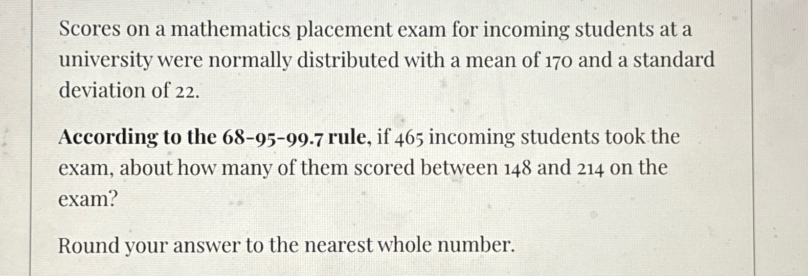 Solved Scores on a mathematics placement exam for incoming | Chegg.com