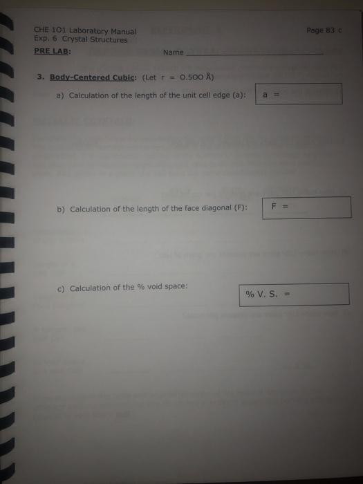 Solved Page 83 CHE 101 Laboratory Manual Exp. 6 Crystal | Chegg.com