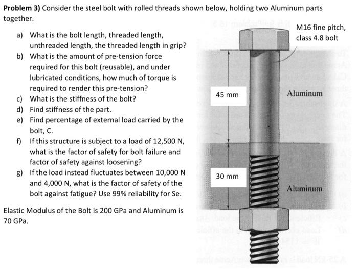 Solved Problem 3) Consider the steel bolt with rolled | Chegg.com