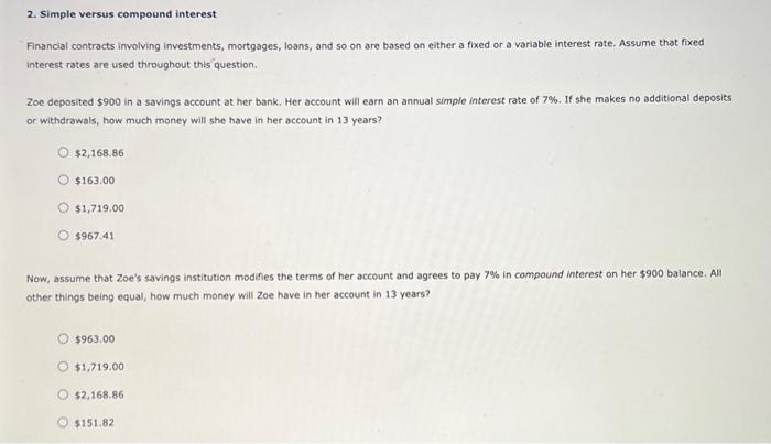 Solved 2. Simple versus compound interest Financial | Chegg.com