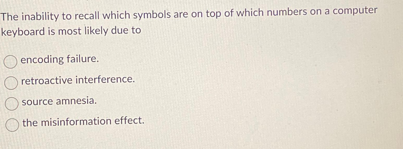 Solved The inability to recall which symbols are on top of | Chegg.com