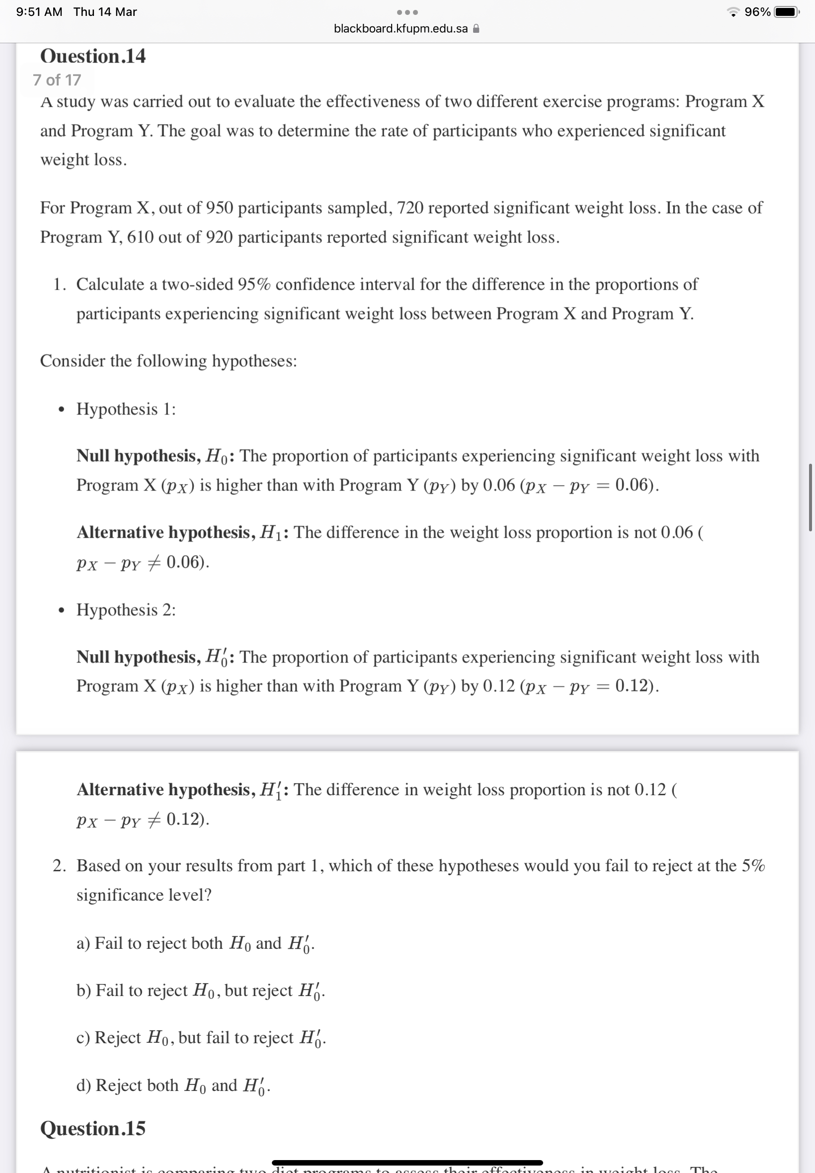 Solved 9:51 ﻿AM Thu 14 ﻿Mar96%blackboard.kfupm.edu.sa | Chegg.com