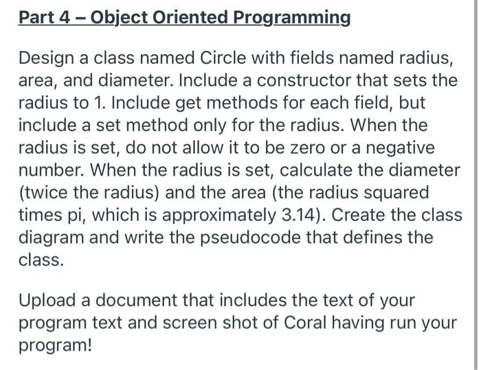 Solved Part 4 Object Oriented Programming Design A Class