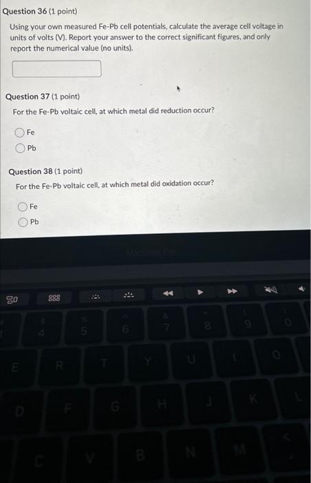 Solved Using your own measured Fe-Pb cell potentials, | Chegg.com