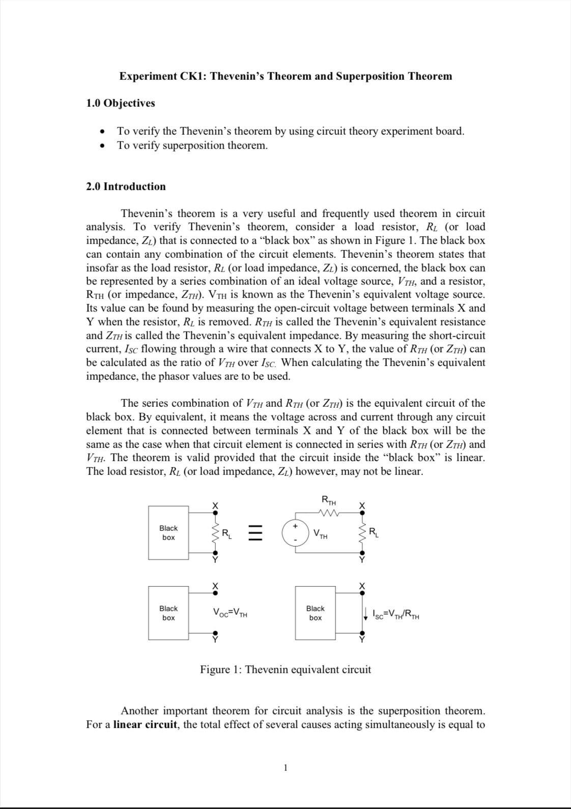 Experiment CK1: Thevenin's Theorem and Superposition | Chegg.com