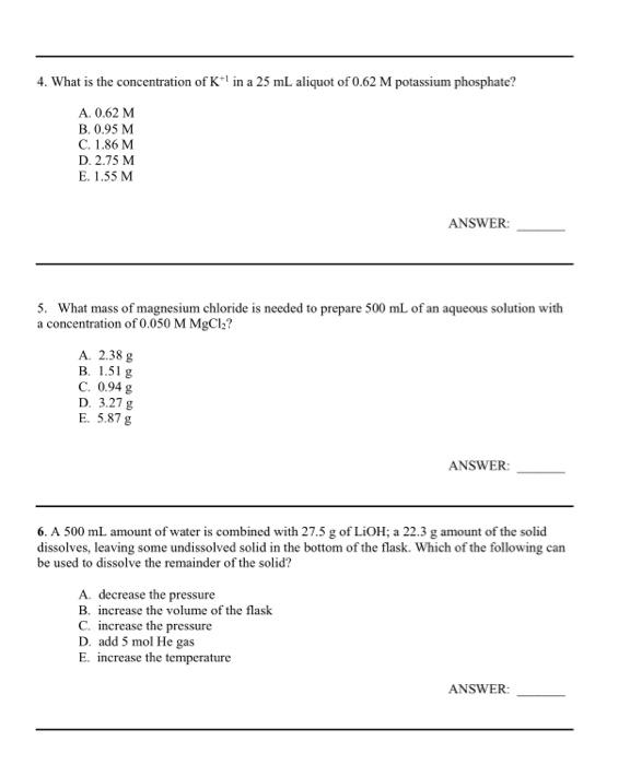 Solved Write the answer to each multiple choice question in | Chegg.com