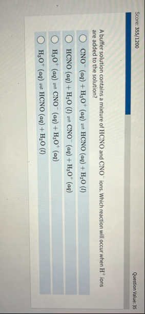Solved Score: 355/1200Question Value: 35A buffer solution | Chegg.com