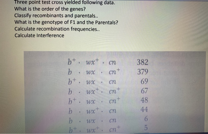 Solved Three point test cross yielded following data. What | Chegg.com