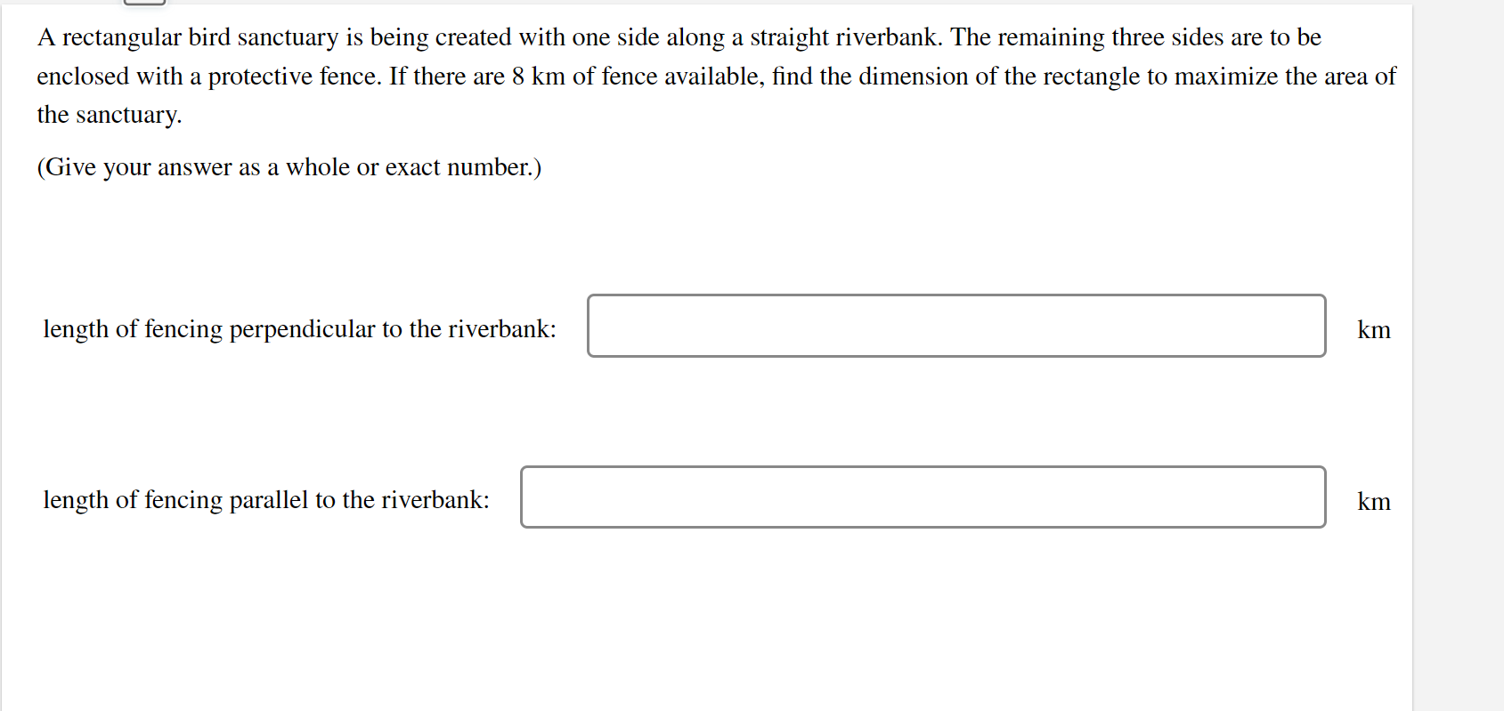 Solved A rectangular bird sanctuary is being created with | Chegg.com