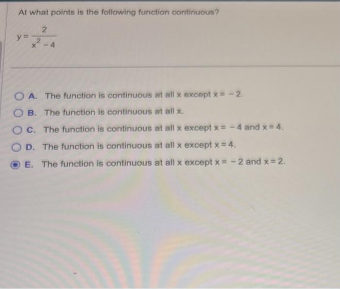 Solved At what points is the following function continuous? | Chegg.com