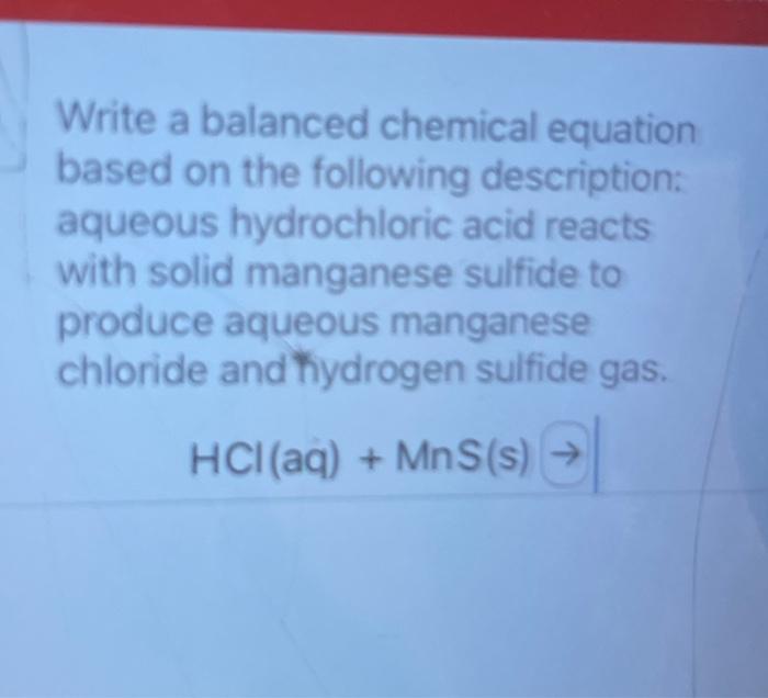 Solved Write A Balanced Chemical Equation Based On The