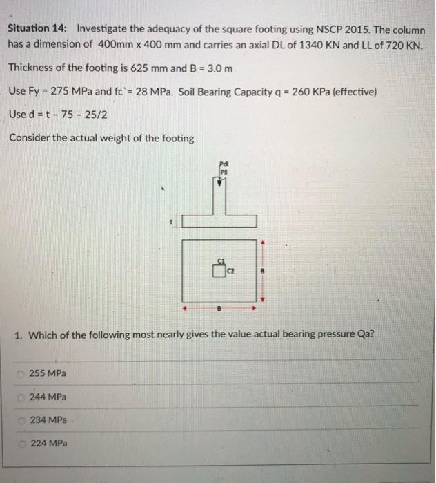 Solved Investigate the adequacy of the square footing using | Chegg.com