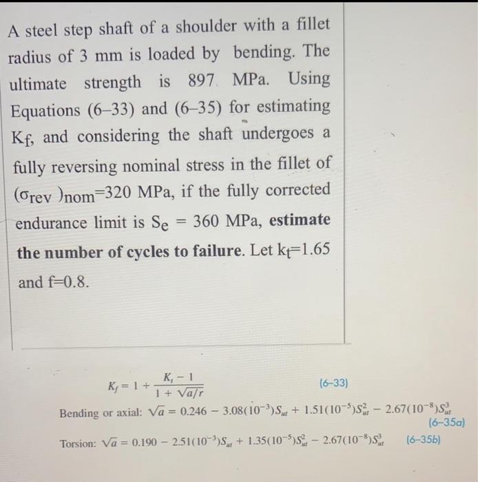 Solved A steel step shaft of a shoulder with a fillet radius | Chegg.com