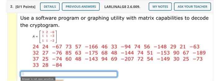 Solved 2. [0/1 Points) DETAILS PREVIOUS ANSWERS LARLINALG8 | Chegg.com