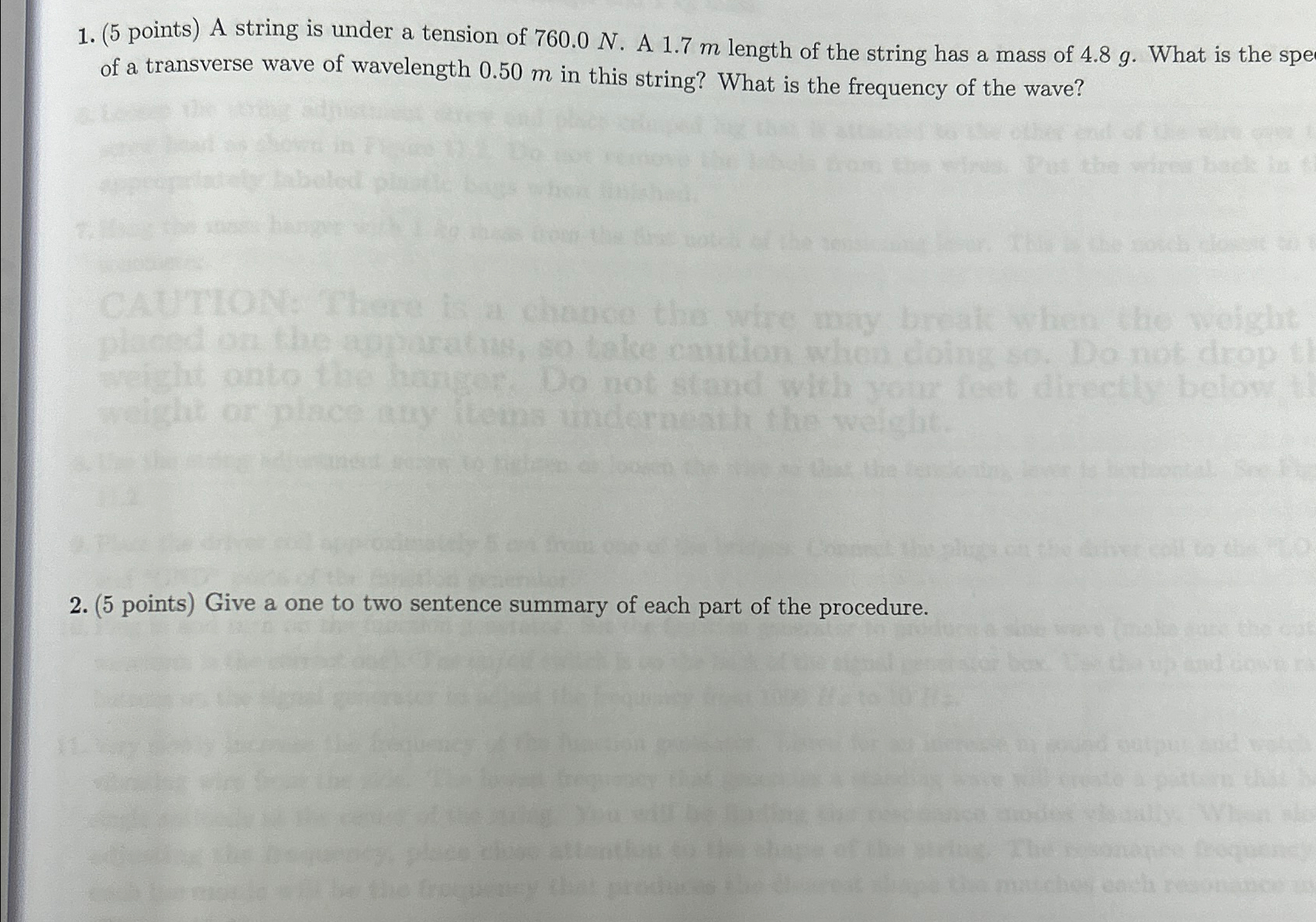 Solved (5 ﻿points) ﻿A string is under a tension of 760.0N. | Chegg.com