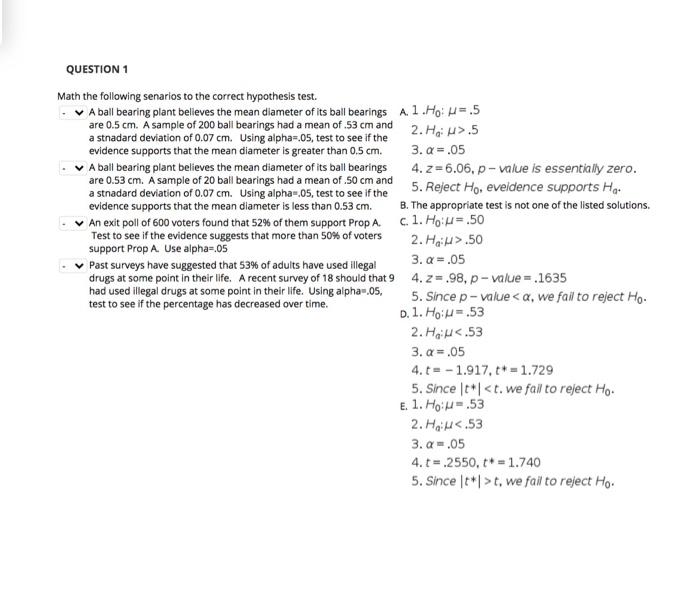 Solved QUESTION 1 Math the following senarios to the correct | Chegg.com