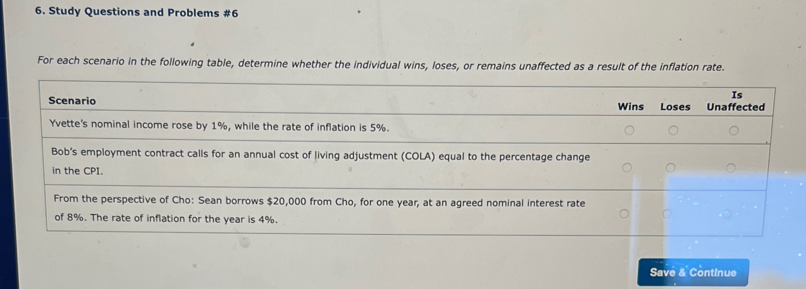Solved Study Questions and Problems # 6For each scenario in | Chegg.com