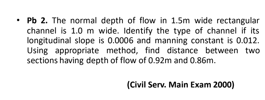 Solved Pb 2. ﻿The normal depth of flow in 1.5m ﻿wide | Chegg.com