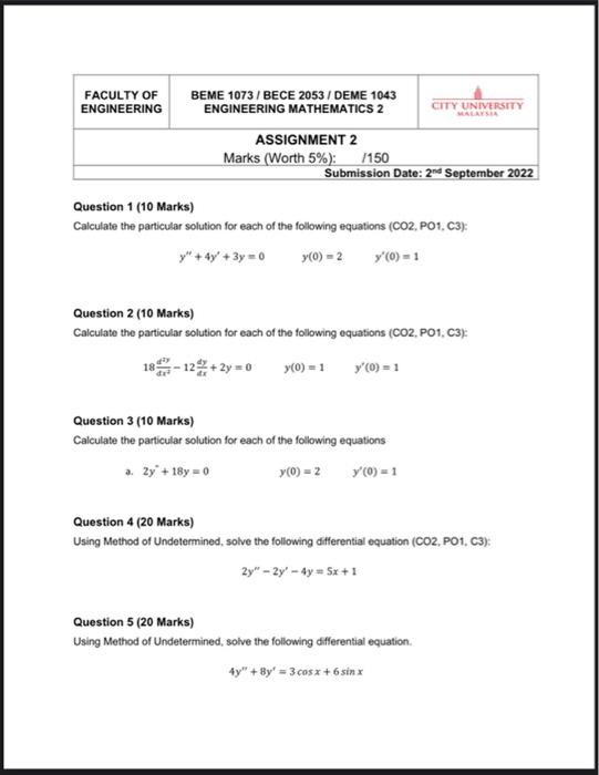 Solved Question 1 (10 Marks) Calculate the particular | Chegg.com
