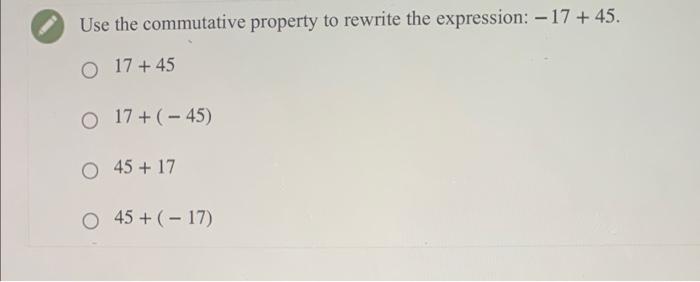 Solved Use the commutative property to rewrite the | Chegg.com