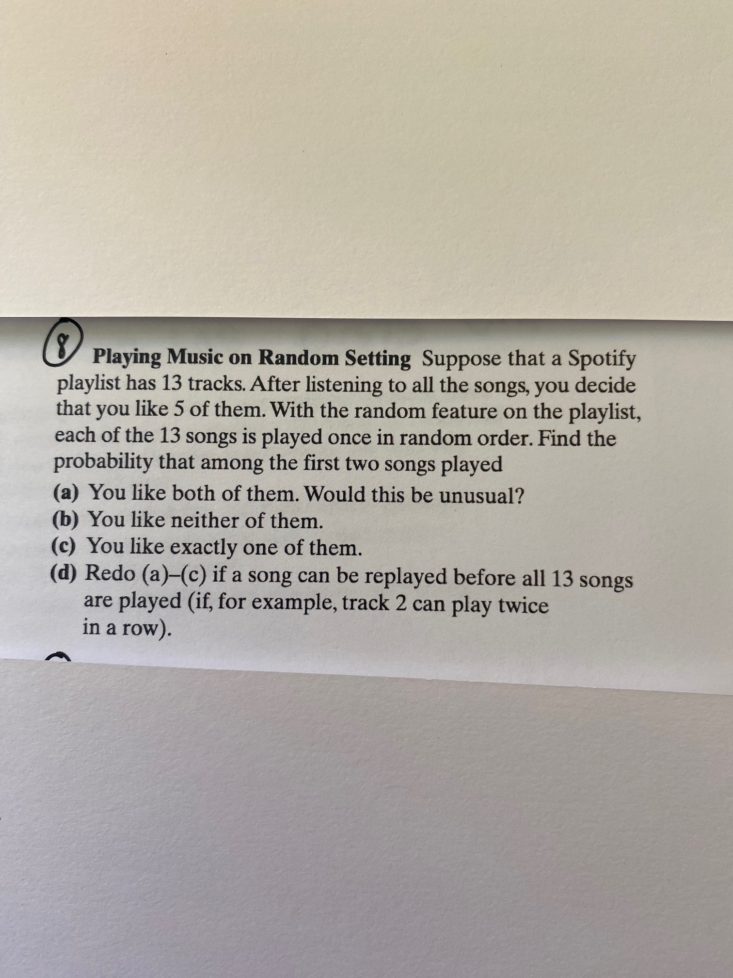 Solved Playing Music on Random Setting Suppose that a | Chegg.com