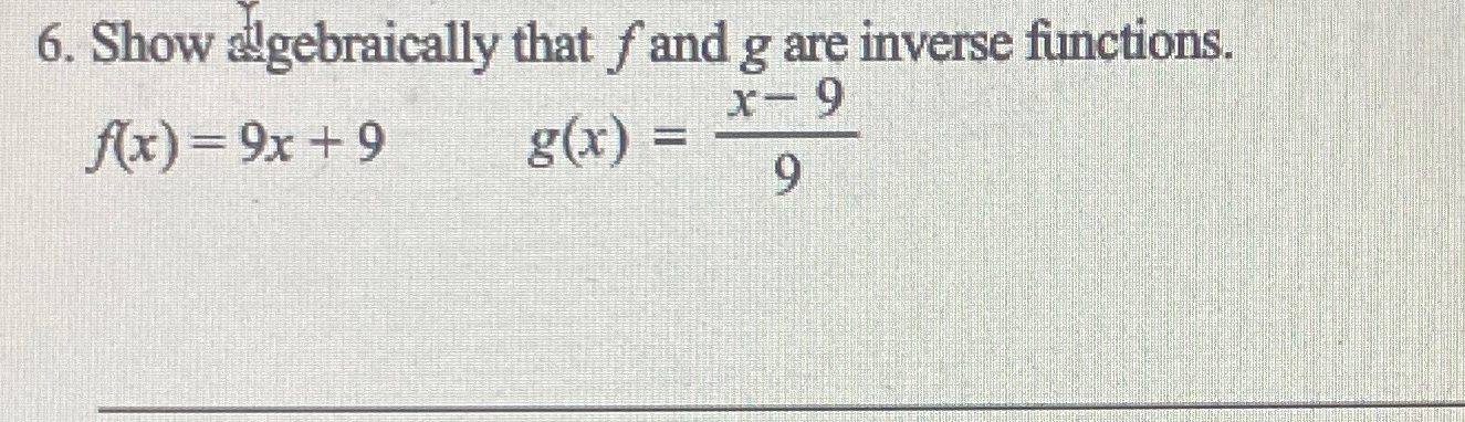 Solved Show digebraically that f ﻿and g ﻿are inverse | Chegg.com