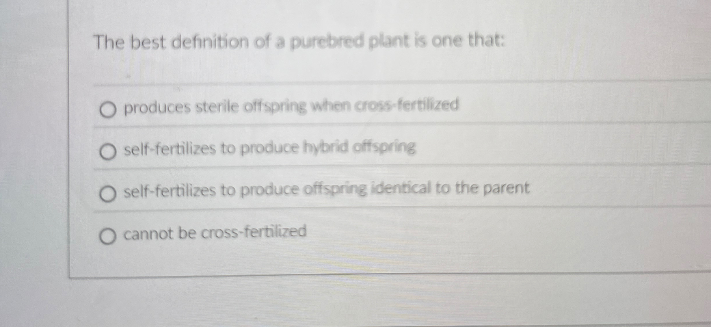 Solved The best definition of a purebred plant is one | Chegg.com