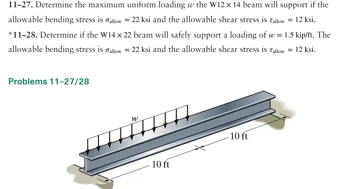 Solved 11-27. ﻿Determine the maximum uniform loading w ﻿the | Chegg.com