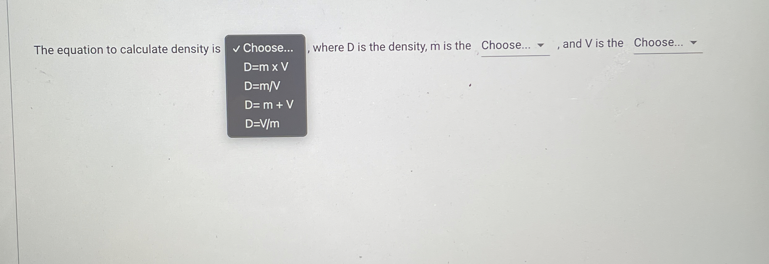 Solved The equation to calculate density is ﻿Choose... , | Chegg.com
