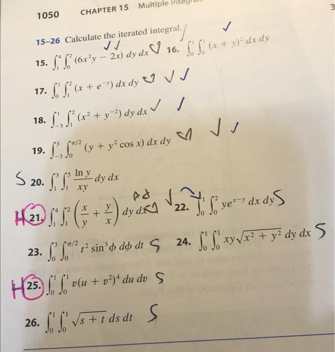 Solved 1050 CHAPTER 15 Multiple Integrarg 15-26 Calculate | Chegg.com
