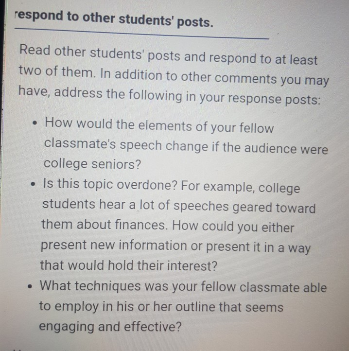 Solved respond to other students' posts. Read other | Chegg.com