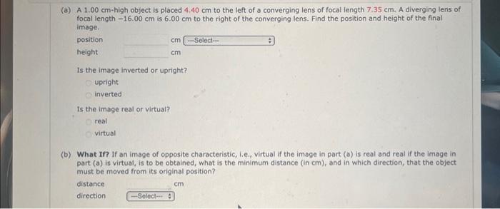Solved (a) A \\( 1.00 \\mathrm{~cm} \\)-high object is | Chegg.com