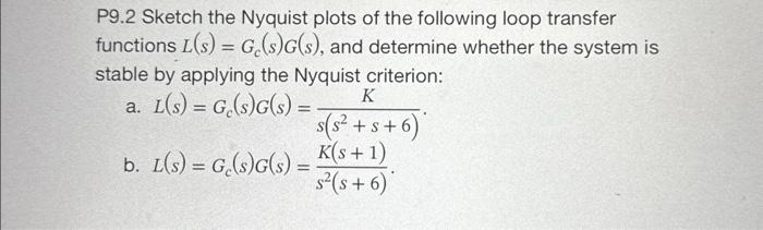 Solved P9.2 Sketch the Nyquist plots of the following loop | Chegg.com